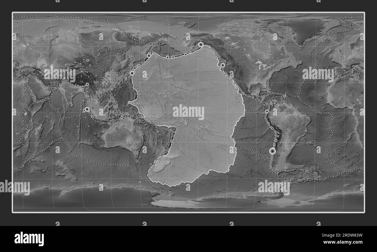 Pacific tectonic plate on the grayscale elevation map in the Patterson ...