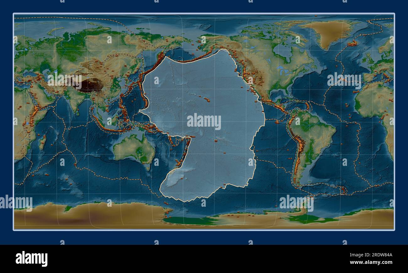 Pacific tectonic plate on the physical elevation map in the Patterson ...