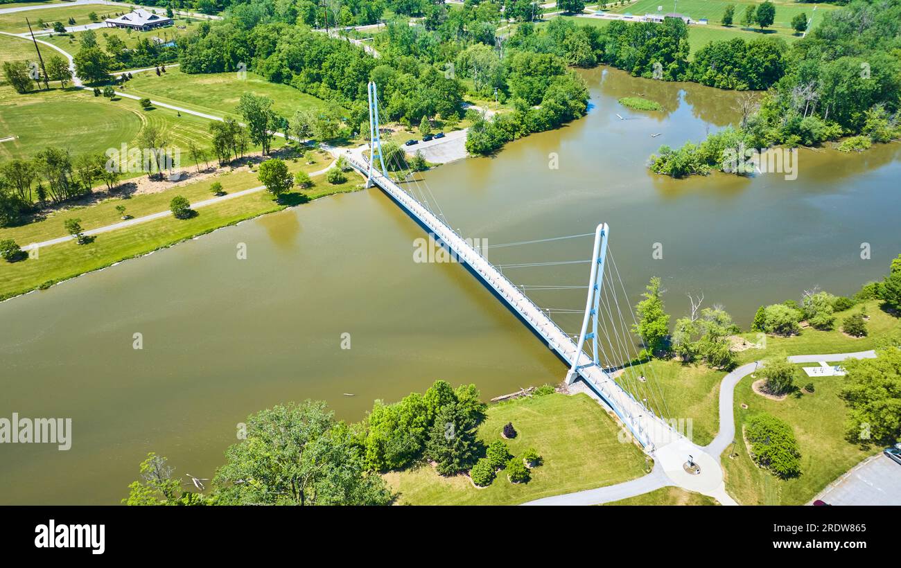 Aerial Ron Venderly Family Bridge pedestrian walking bridge over St ...