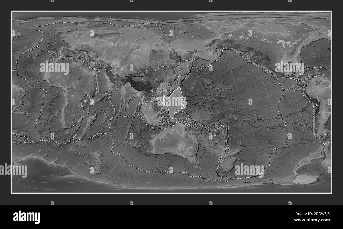 Philippine Sea tectonic plate on the grayscale elevation map in the ...