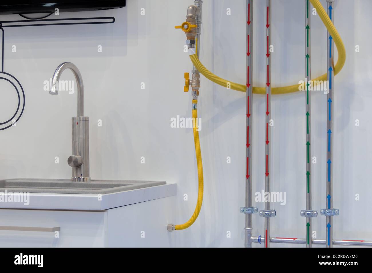 Home heating and water heating system. Double boiler. Connecting pipes ...