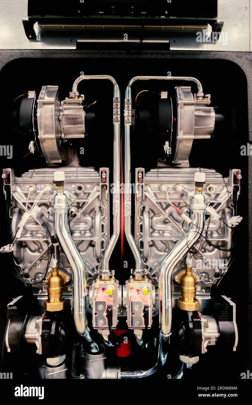 Highly efficient flow hot water boiler. The internal structure of the ...