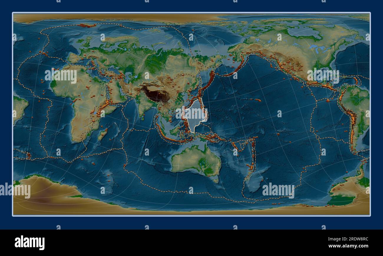 Philippine Sea tectonic plate on the physical elevation map in the ...