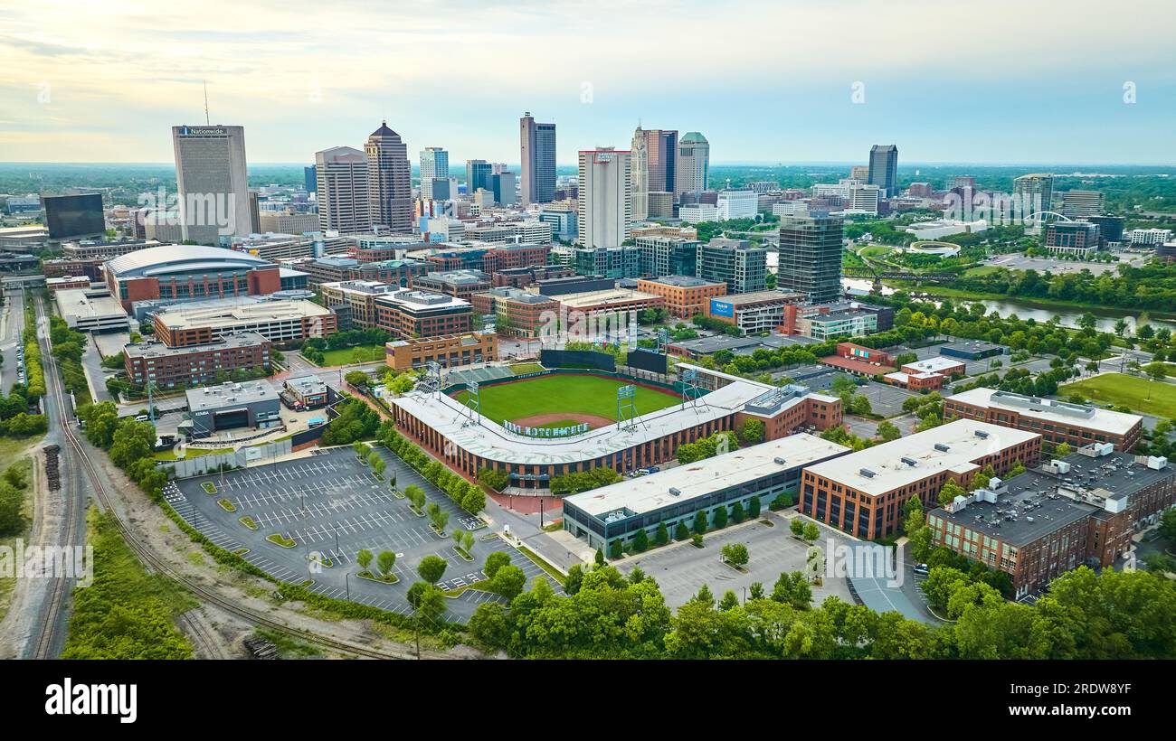 Huntington Park baseball stadium with Columbus Ohio skyscrapers skyline ...