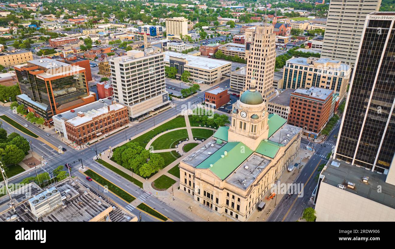 Side view Allen County courthouse aerial downtown Fort Wayne with PNC ...