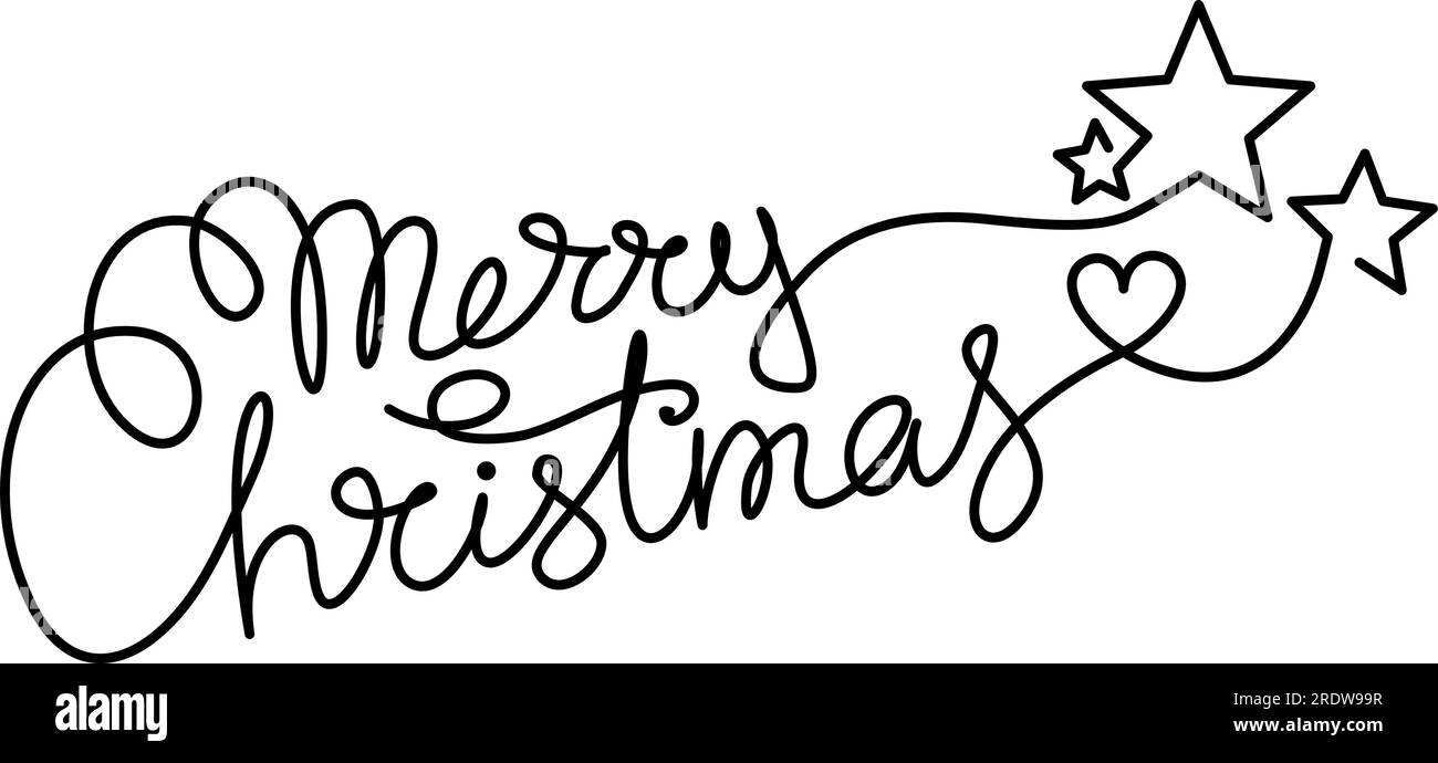Merry christmas handwritten text on white background. Continuous one ...