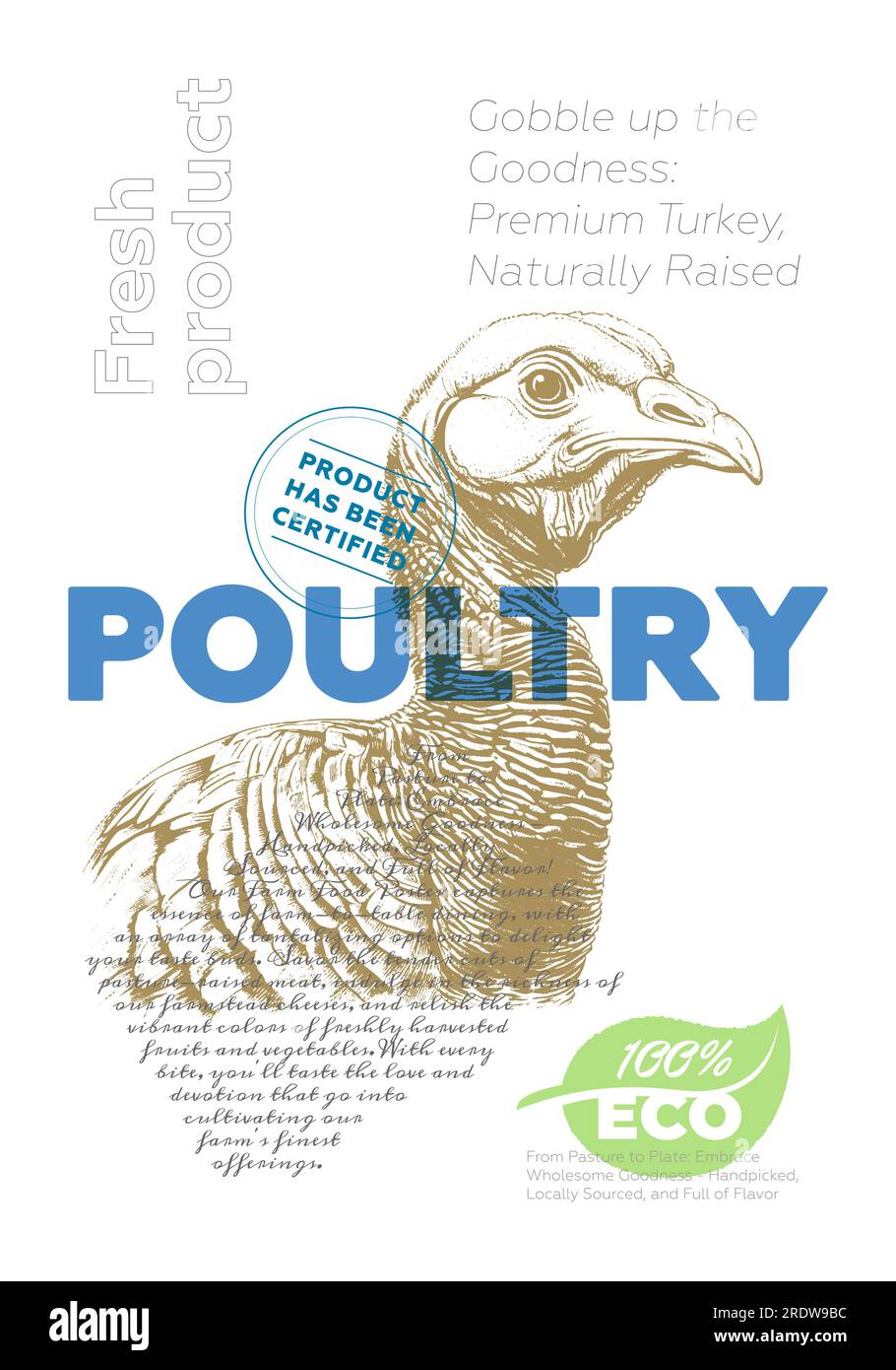 Poultry shop poster. Vintage sketch turkey bird with promo text ...