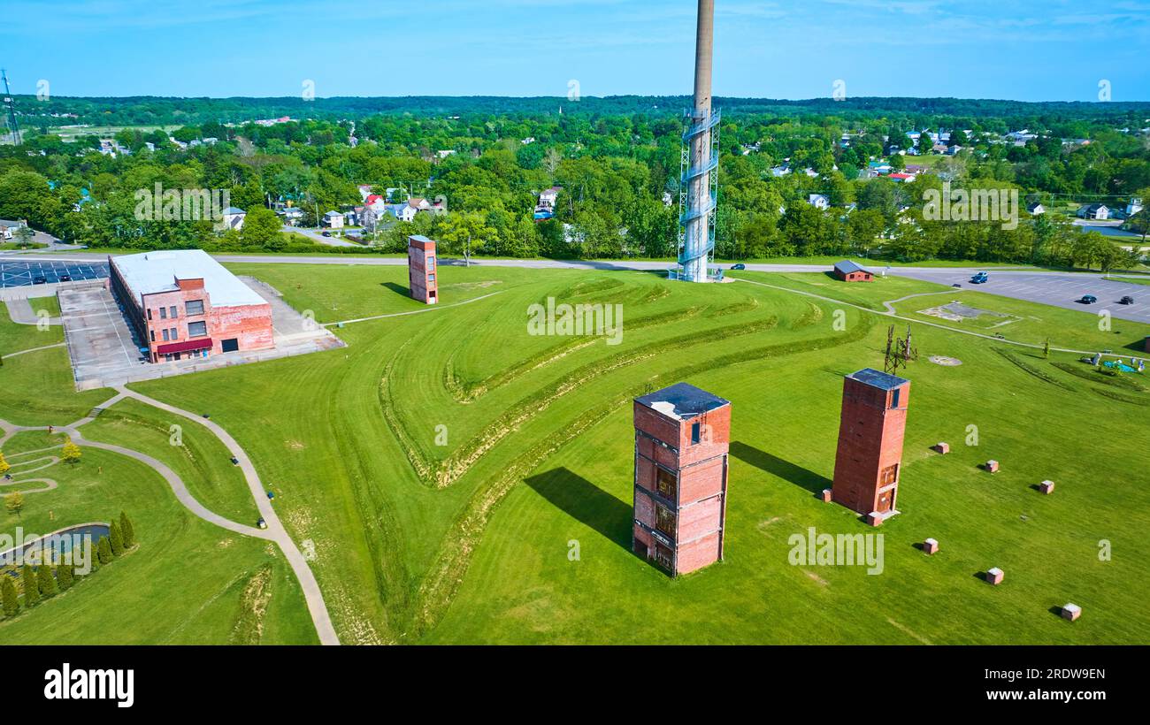 Aerial of abandoned freight elevators and Rastin Observation Tower in ...