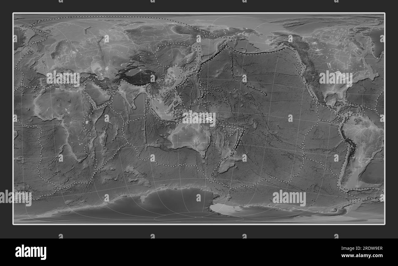 Solomon Sea tectonic plate on the grayscale elevation map in the ...