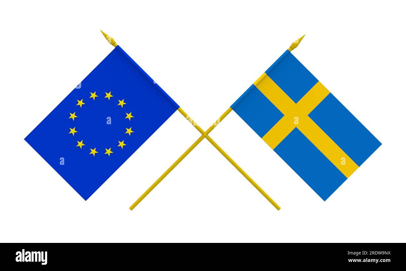 Flags of Sweden and European Union, 3d render, isolated on white Stock ...