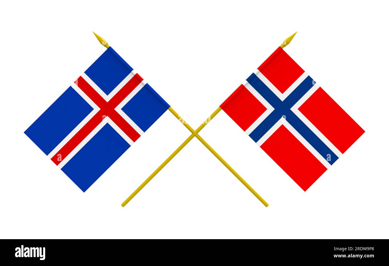 Flags of Iceland and Norway, 3d render, isolated on white Stock Photo ...