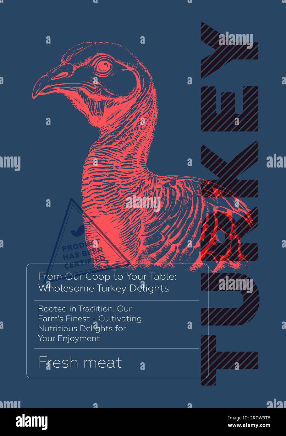 Poultry shop art poster. Vintage sketch turkey bird on colored ...