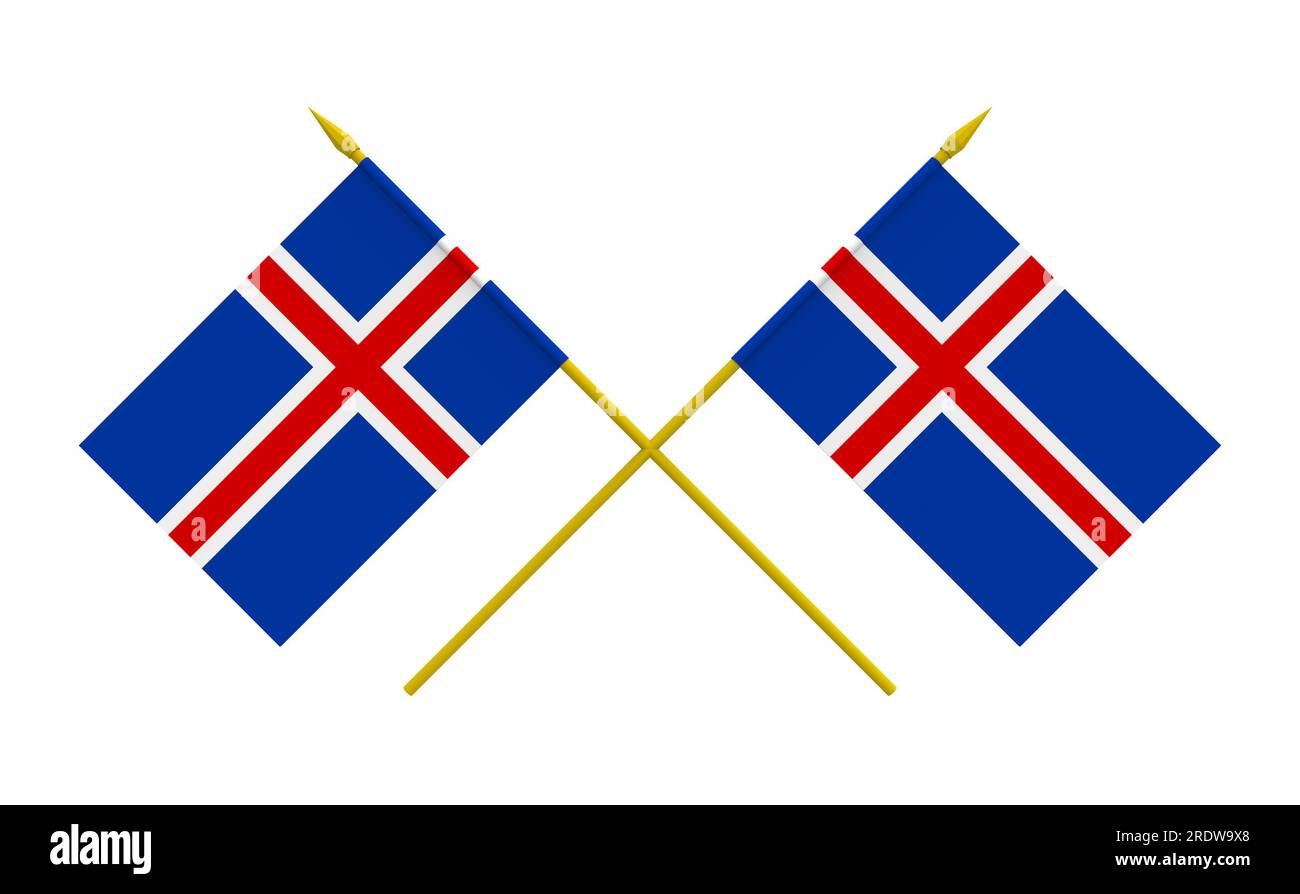 Two crossed flags of Iceland, 3d render, isolated on white Stock Photo ...