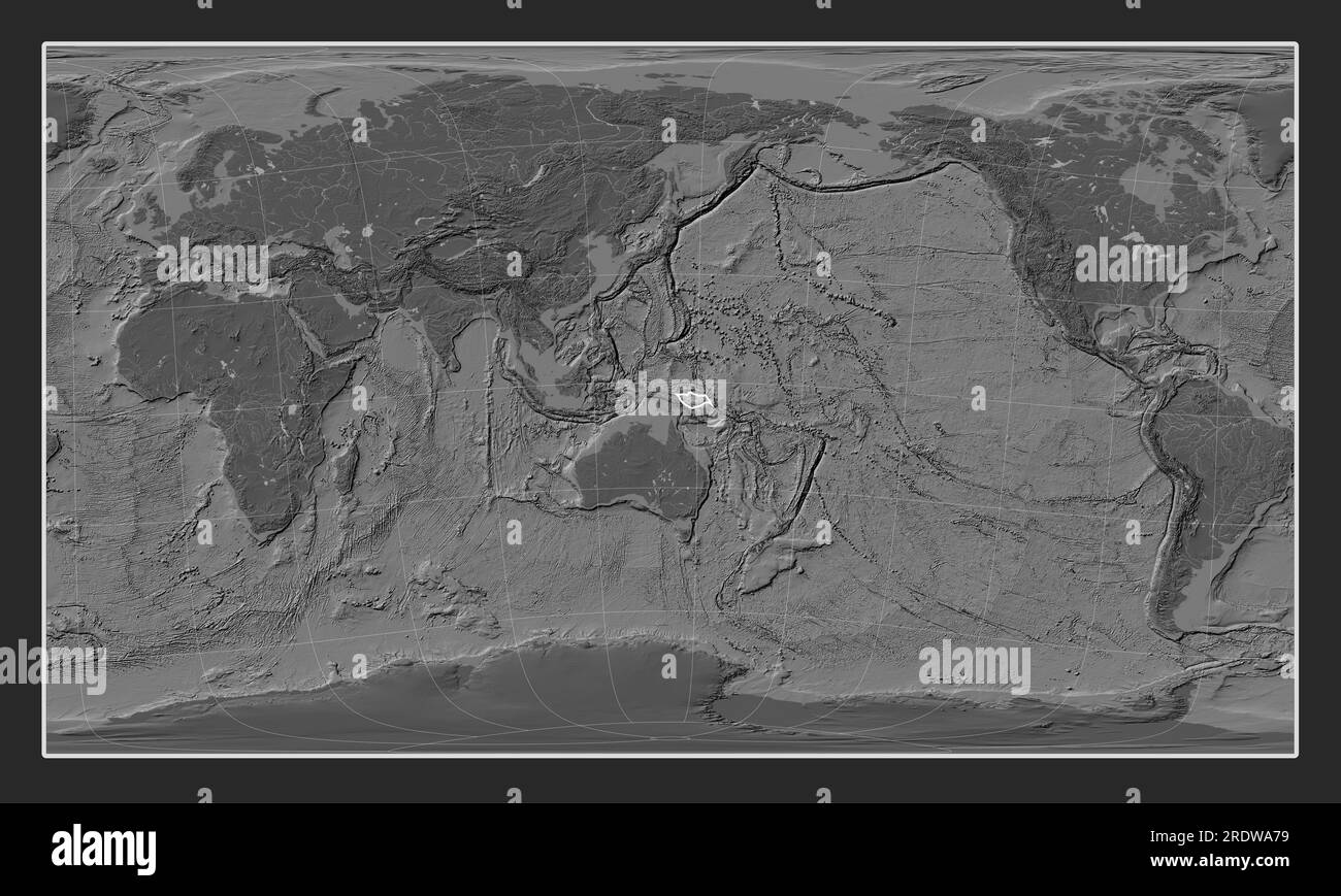 South Bismarck tectonic plate on the bilevel elevation map in the ...
