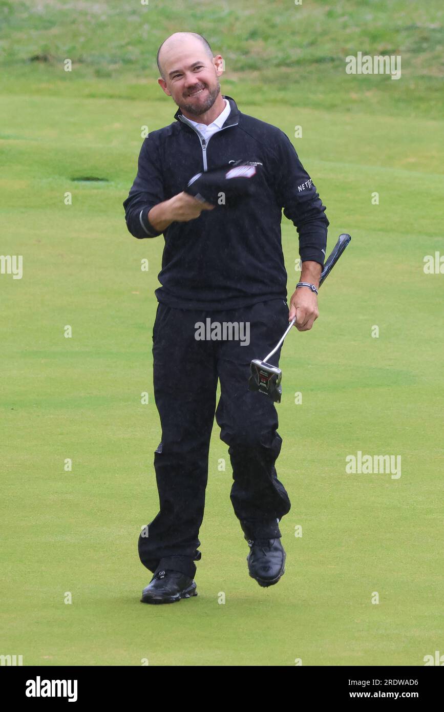 Hoylake, UK. 23rd July, 2023. American Brian Harman celebrates after ...