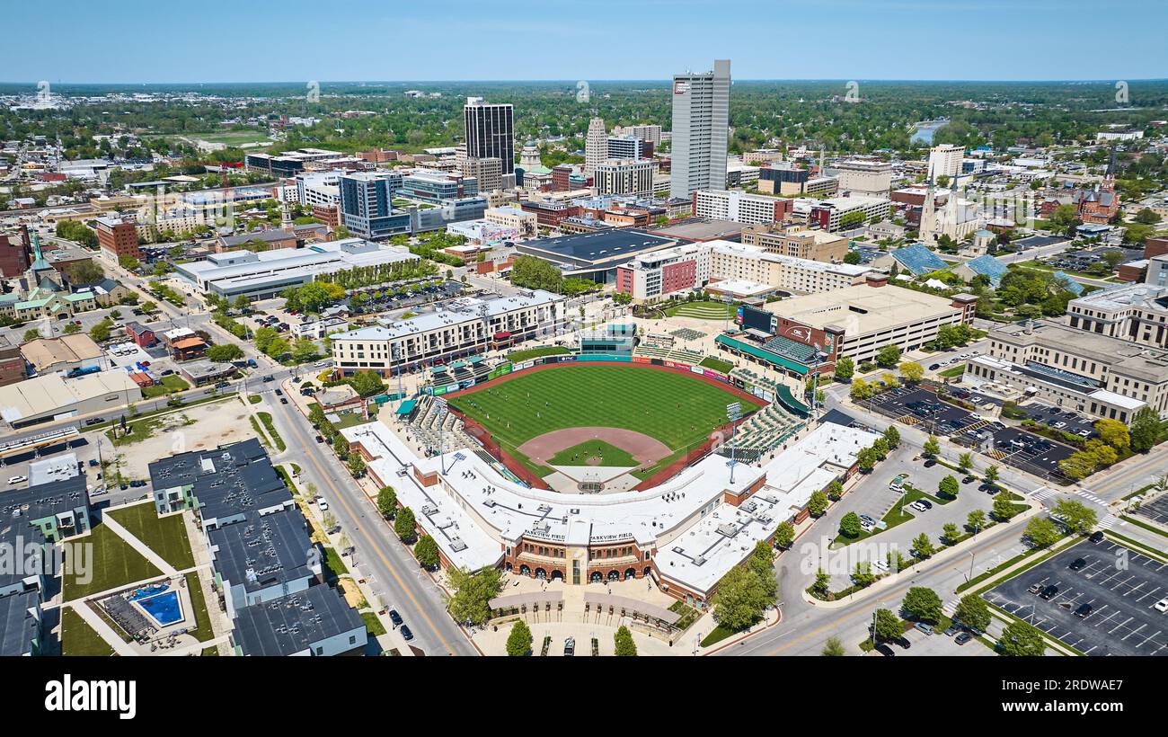 Aerial Downtown Fort Wayne City of Churches cityscape skyscraper ...