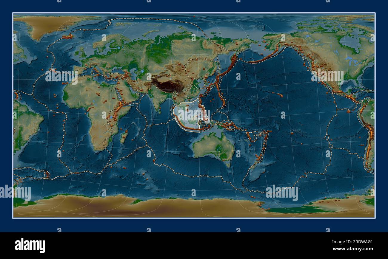 Sunda tectonic plate on the physical elevation map in the Patterson ...