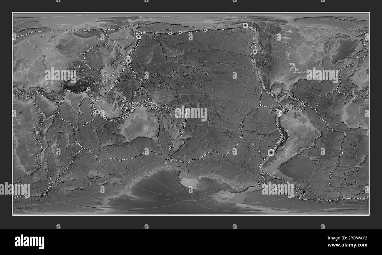 Tonga tectonic plate on the grayscale elevation map in the Patterson ...