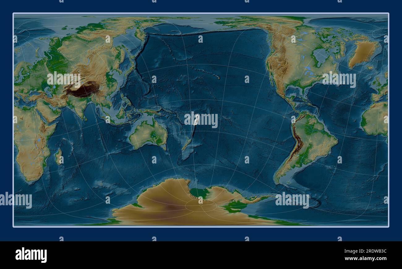 Tonga tectonic plate on the physical elevation map in the Patterson ...