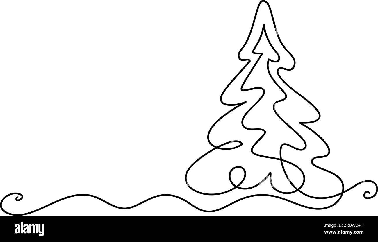 Christmas pine fir tree. Continuous one line drawing. Vector ...