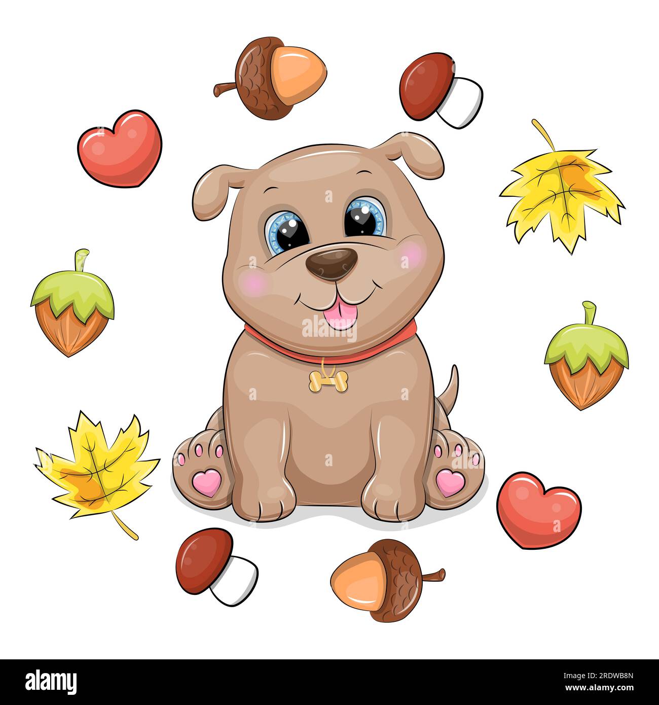 Cute cartoon dog in autumn frame. Vector illustration of an animal with ...