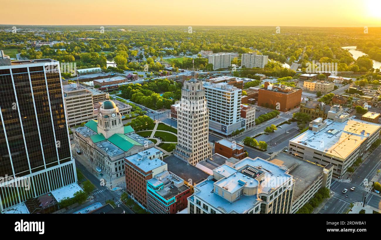Downtown city architecture aerial Fort Wayne courthouse Indiana USA ...