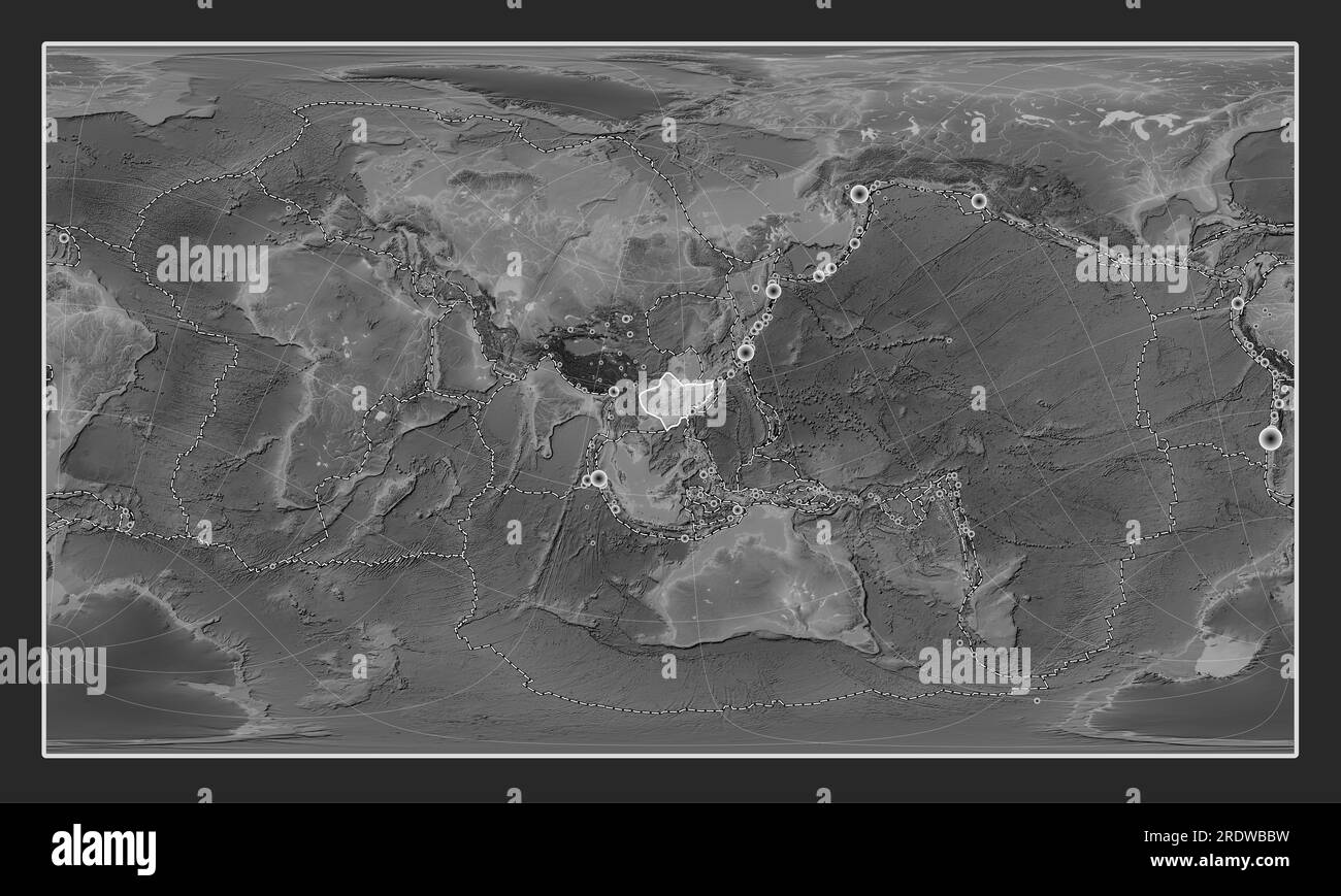 Yangtze Tectonic Plate On The Grayscale Elevation Map In The Patterson Cylindrical Oblique