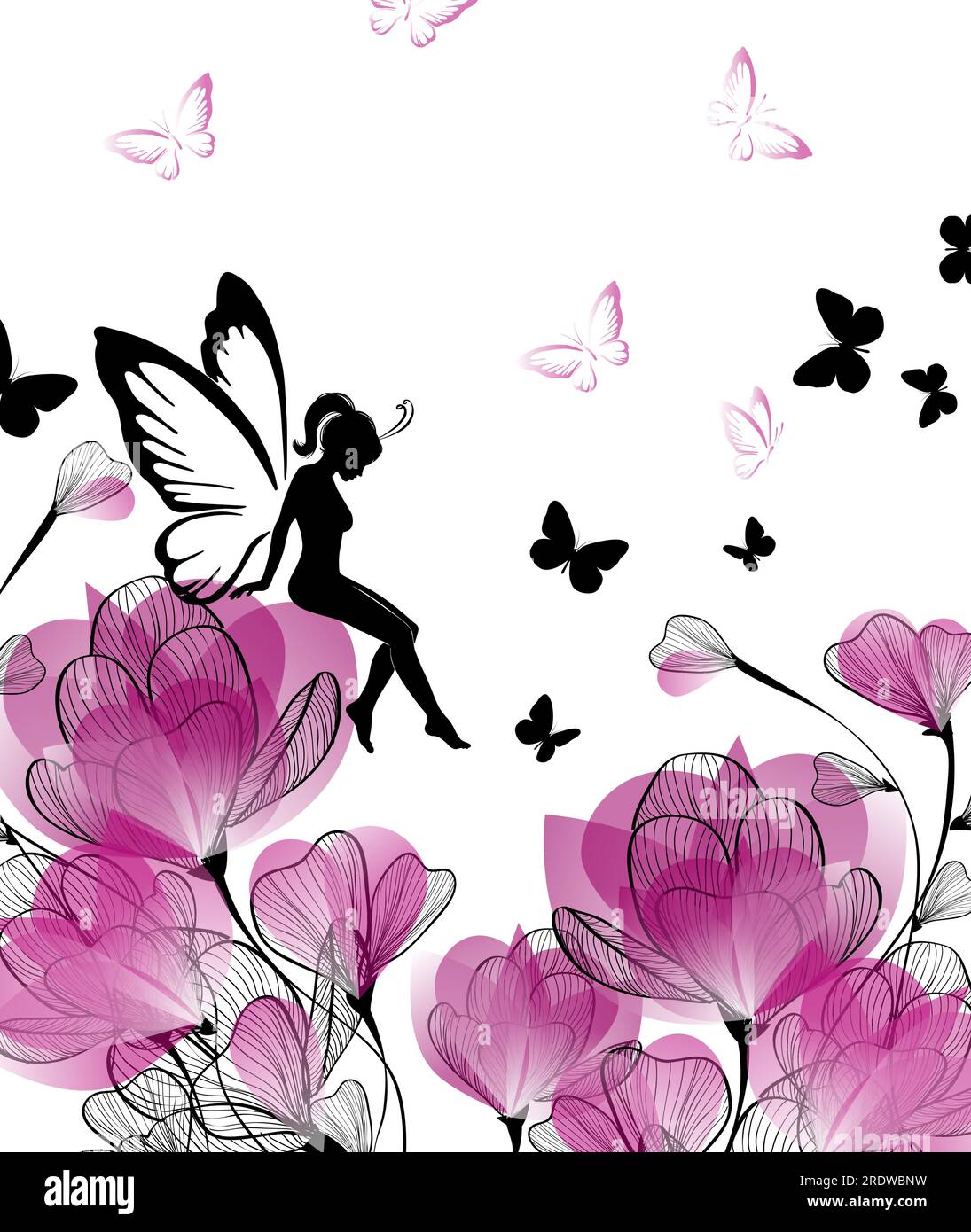 Butterfly fairies on pink flowers. Vector illustration. wallpapers ...