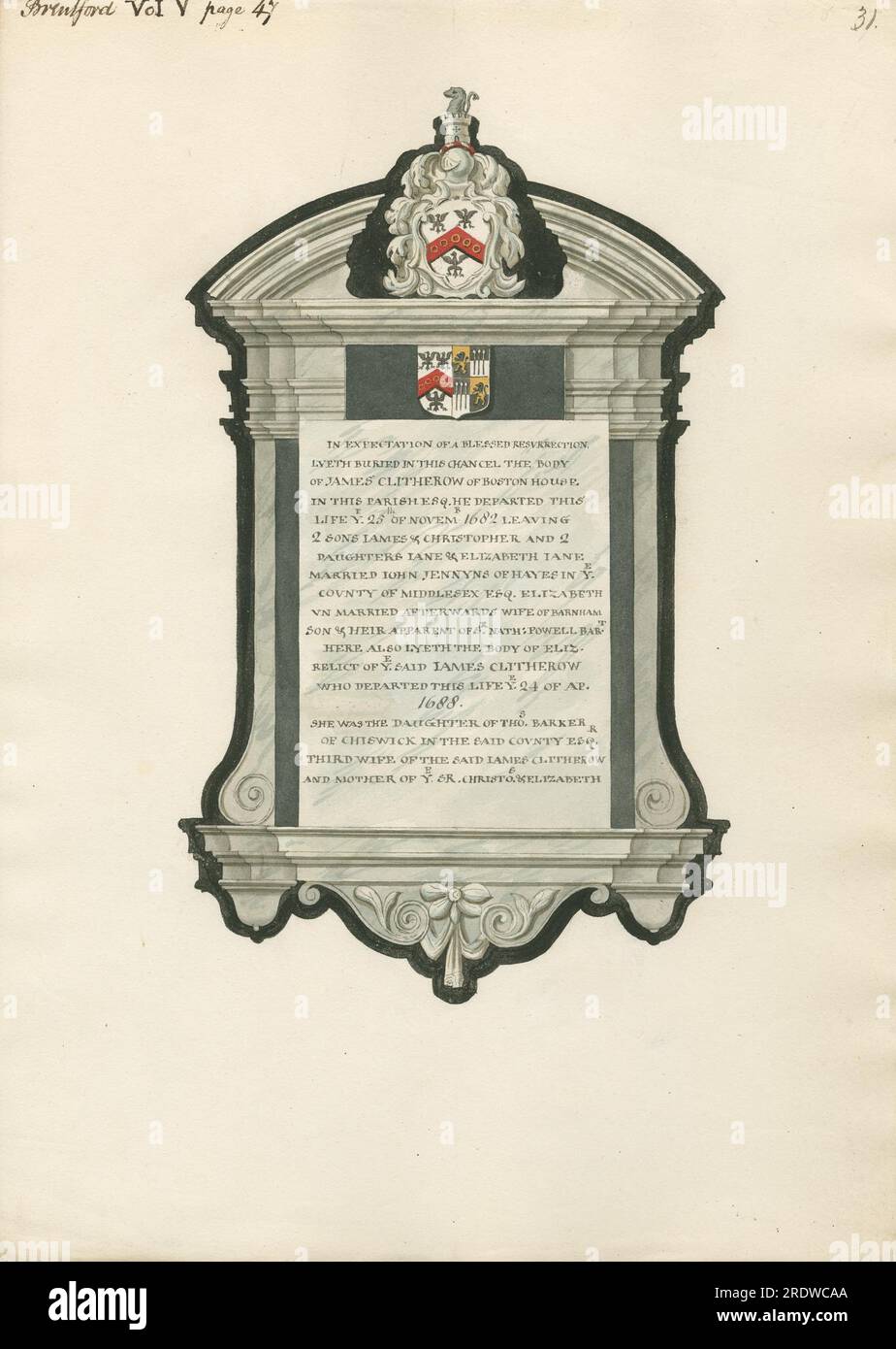 Memorial to James and Elizabeth Clitherow from Brentford Church between ...