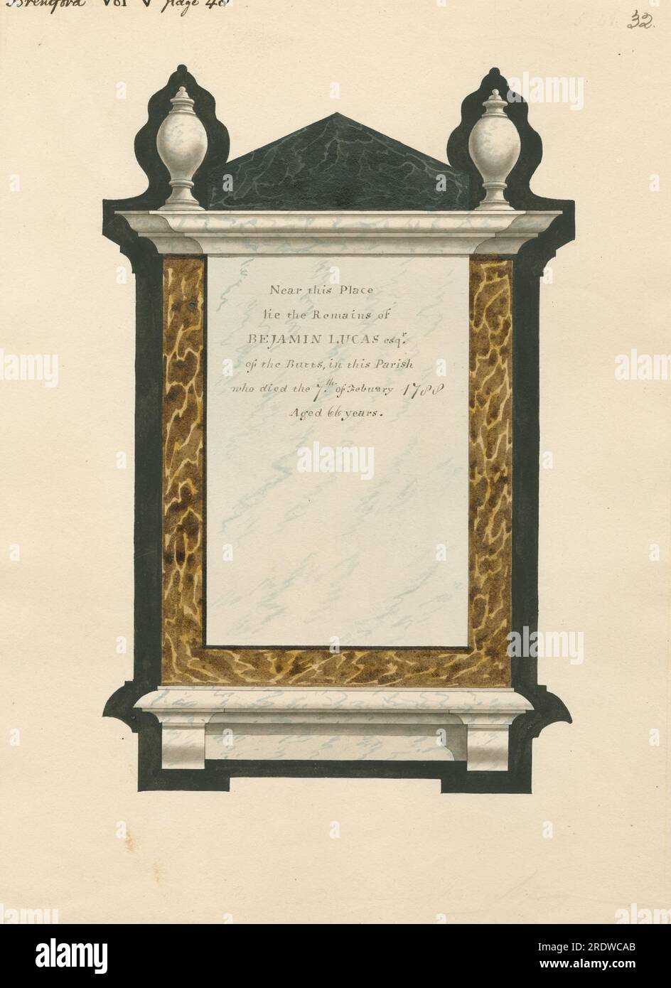 Memorial to Benjamin Lucas from Brentford Church between 1796 and 1811 ...