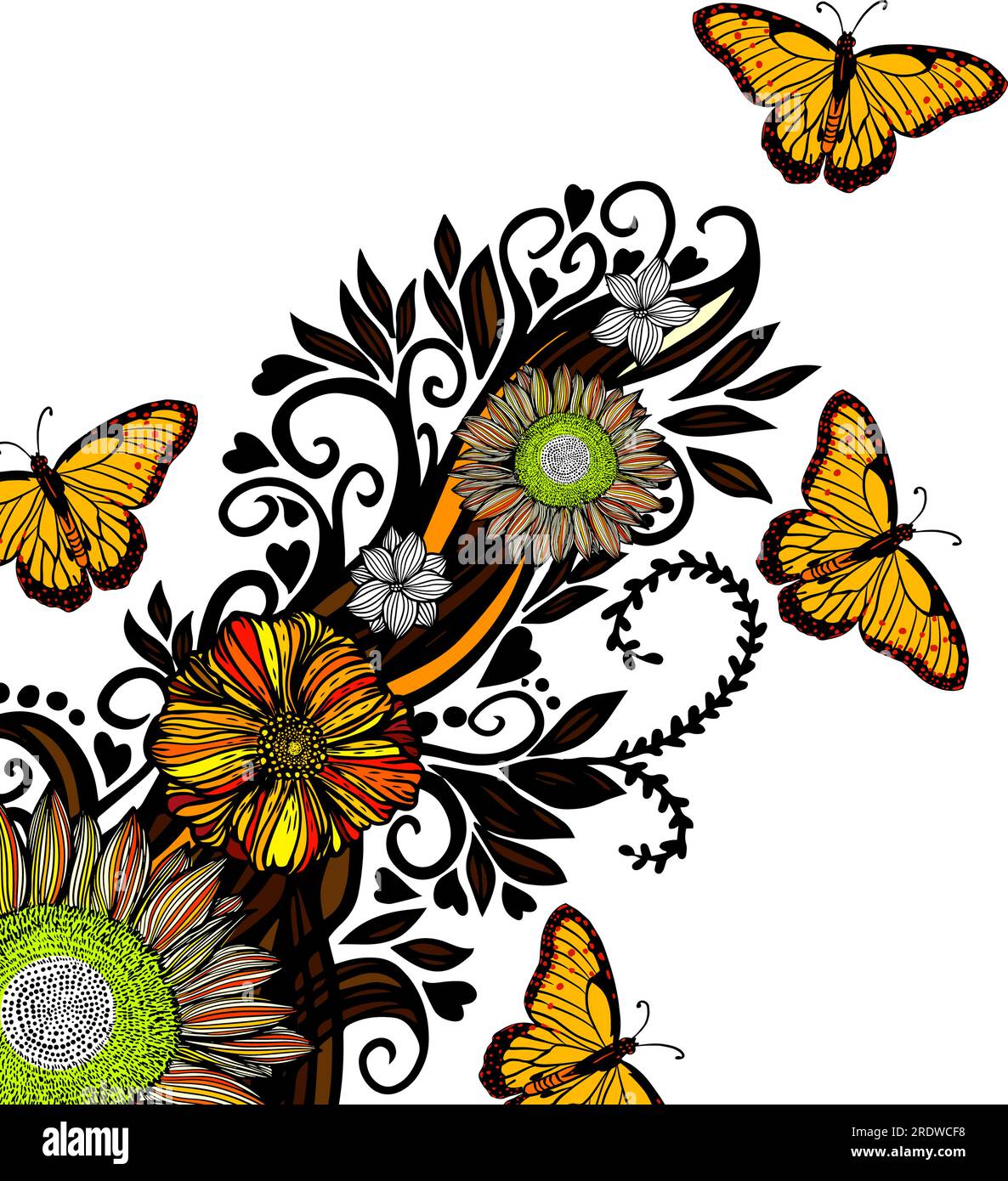 Abstraction graphic flowers and butterflies. vector illustration Stock ...
