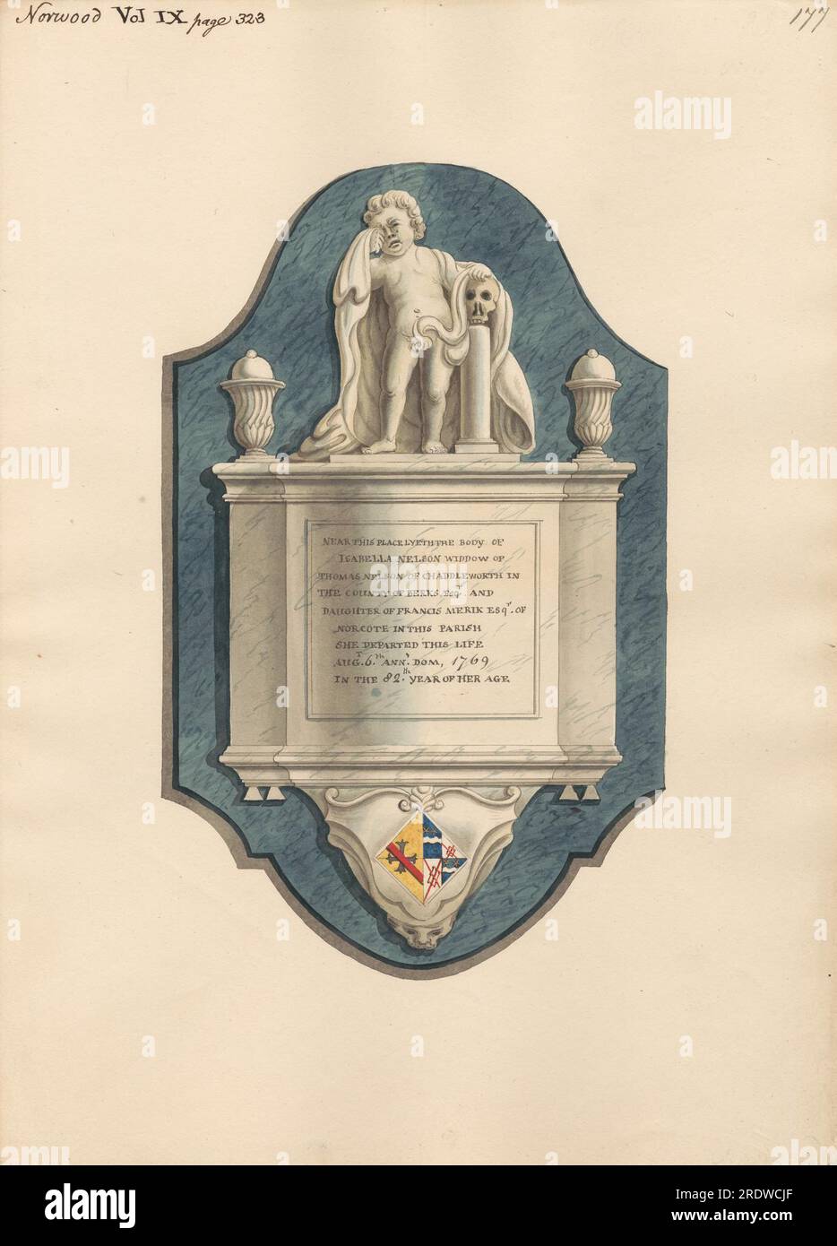 Memorial to Isabella Nelson from Norwood Church between 1796 and 1811 ...