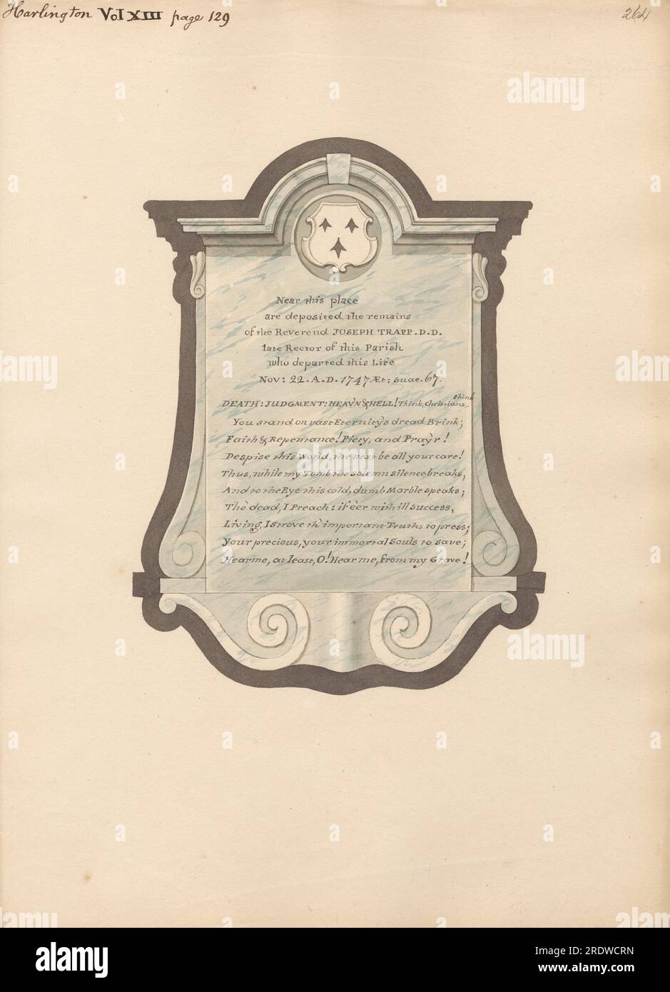Memorial to Reverand Joseph Trapp from Harlington Church between 1796 ...