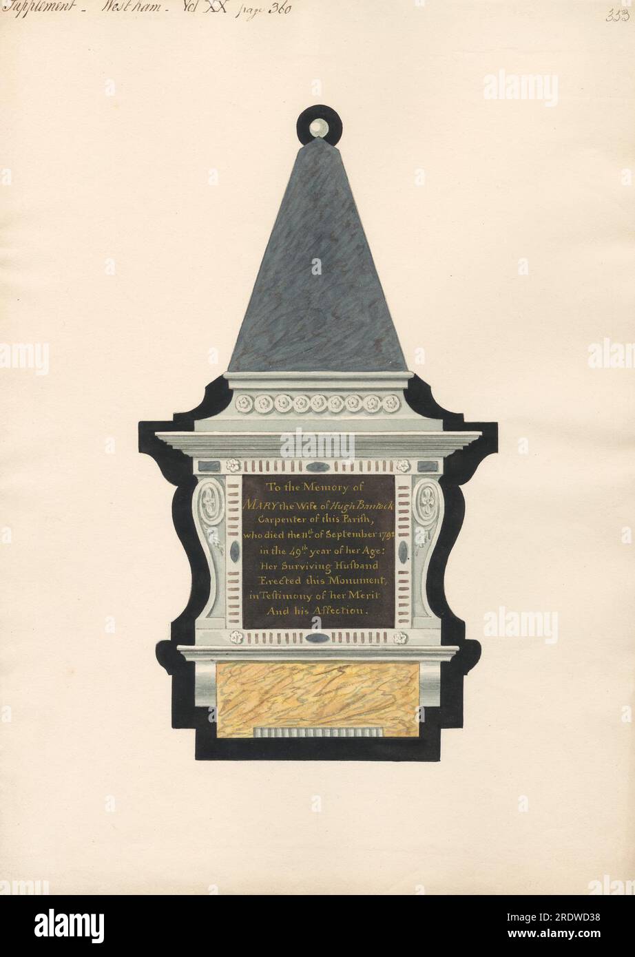 Memorial to Mary Bantock from West Ham Church between 1796 and 1811 by ...