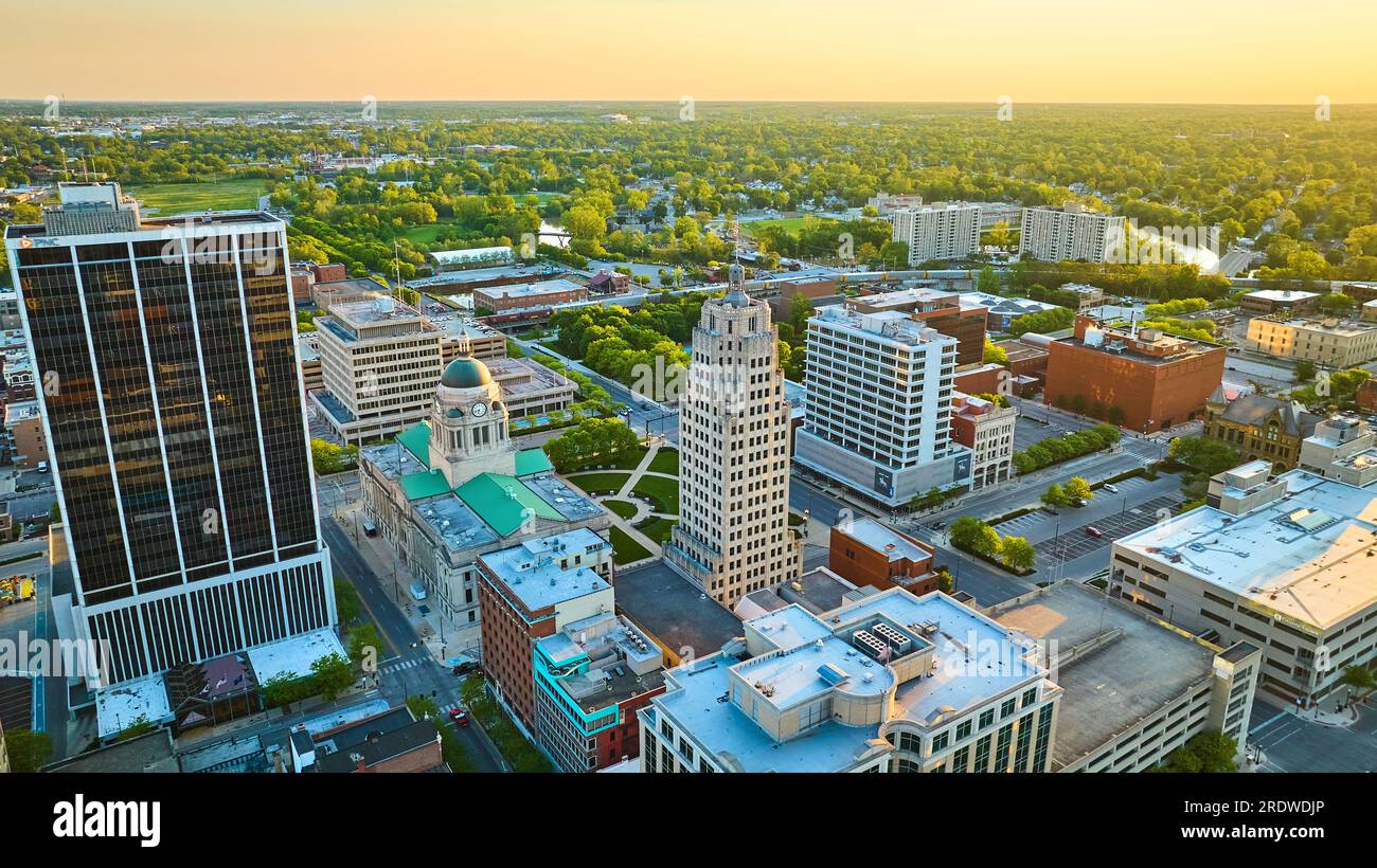Fort Wayne IN USA cityscape landscape skyscrapers downtown courthouse ...