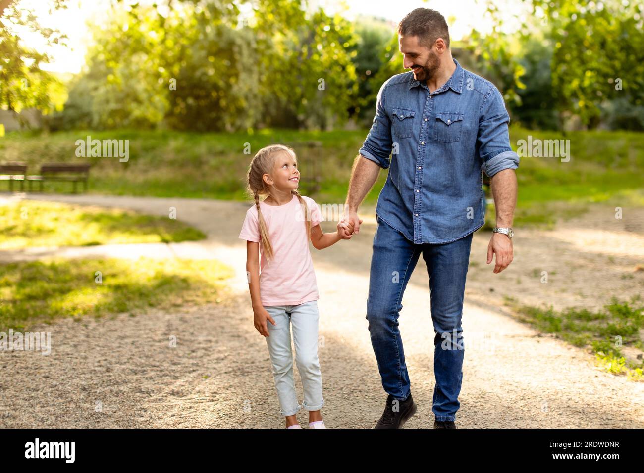 Family, parenthood concept. Happy middle aged father and his little ...
