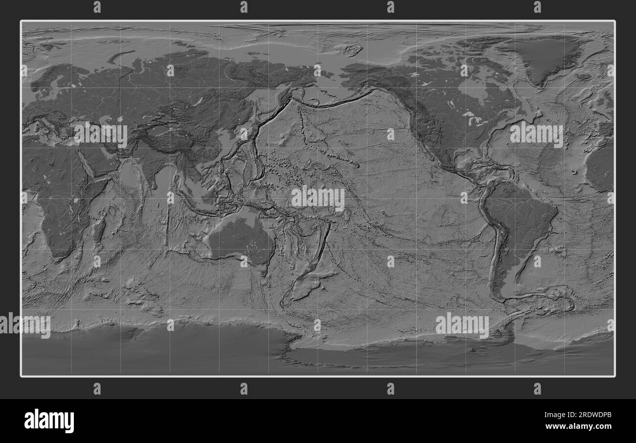 World bilevel elevation map in the Compact Miller projection centered ...