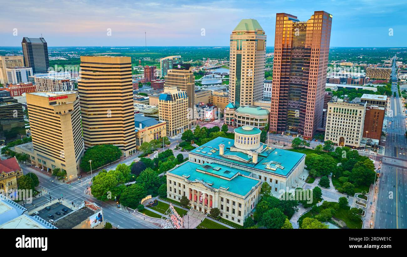 Ohio State House aerial at sunrise with Huntington Center and Vern ...