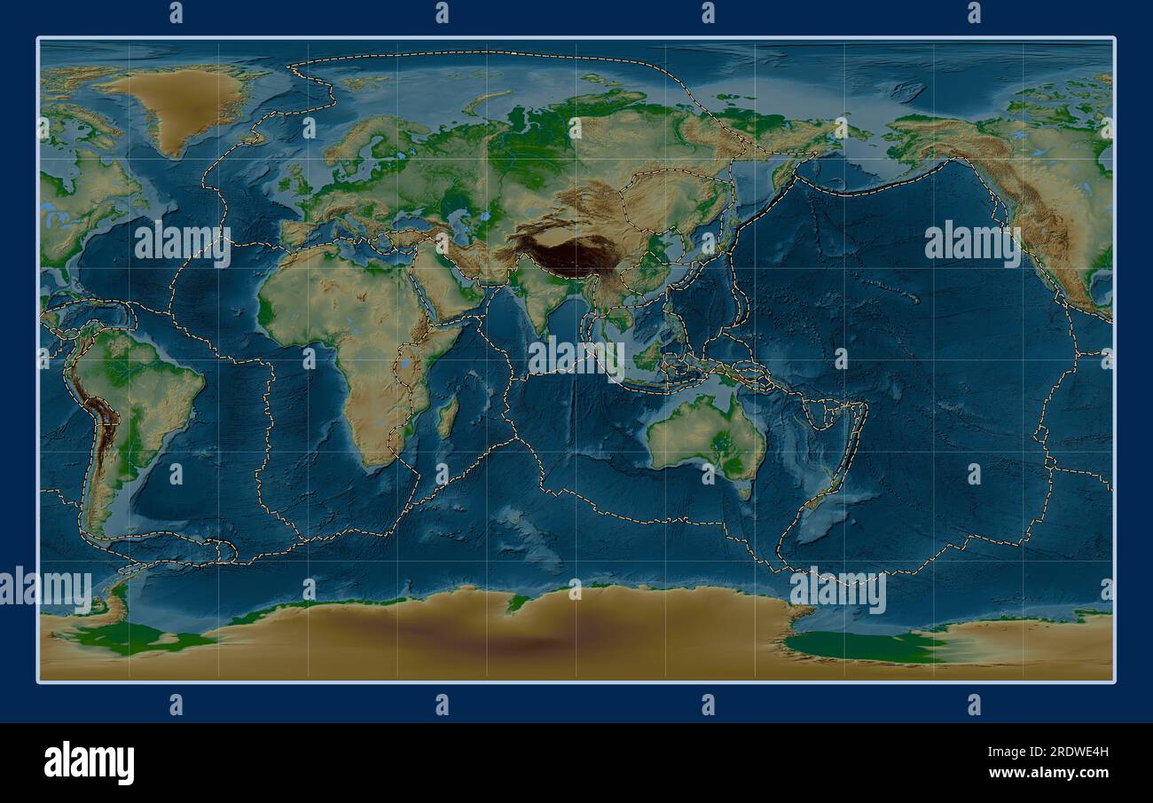 Tectonic plate boundaries on the world physical elevation map in the ...