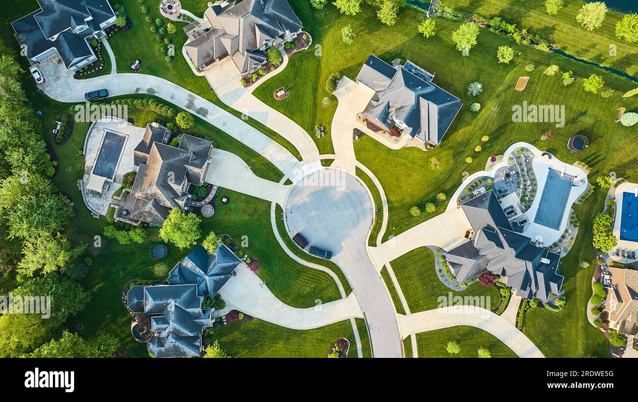 Aerial million-dollar homes rich neighborhood of houses Stock Photo - Alamy