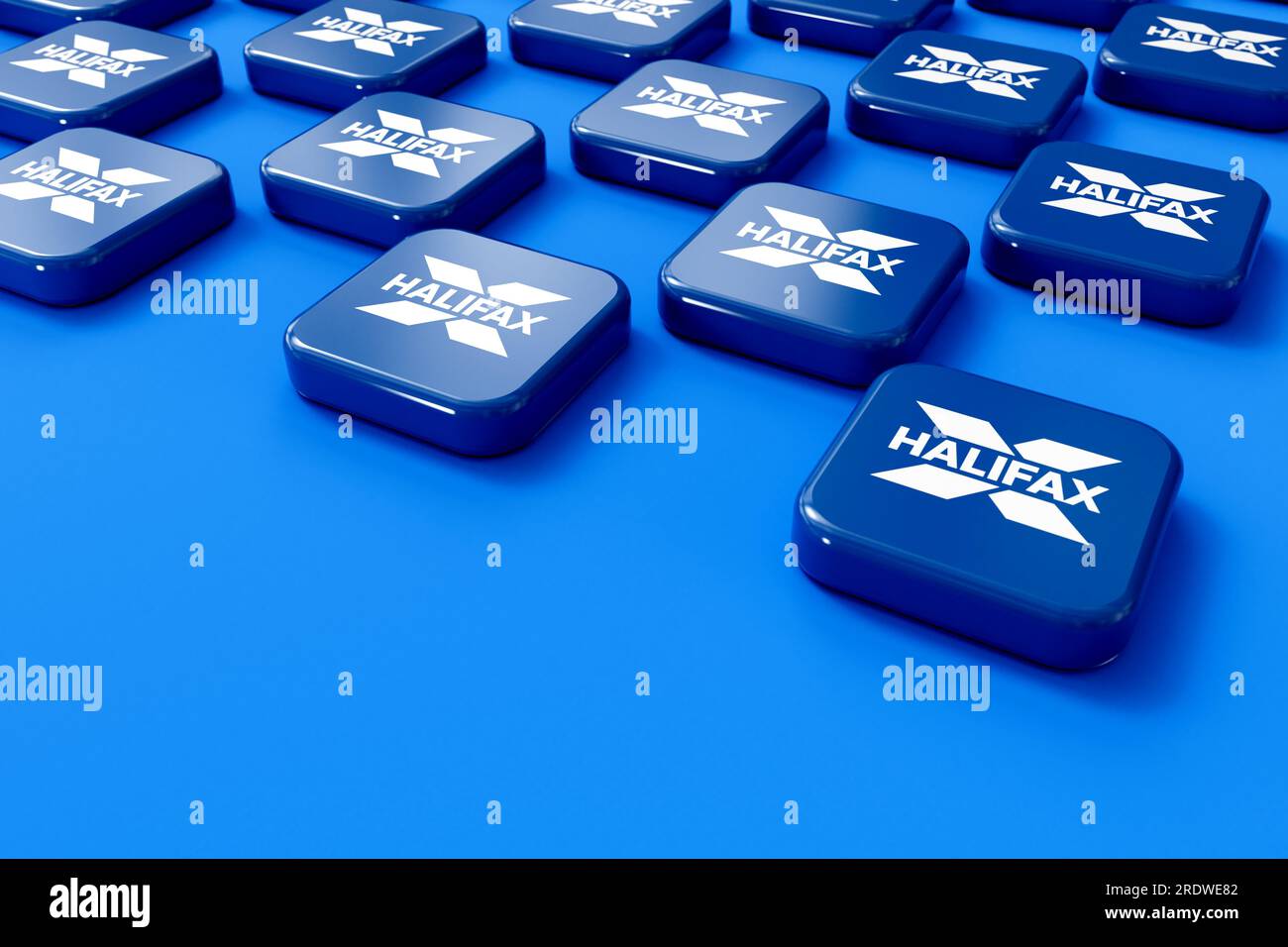 LONDON, UK - July 2023: Halifax bank blue and white company logo. 3D ...