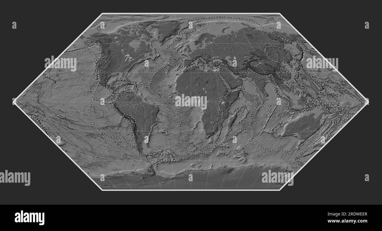 Tectonic plate boundaries on the world bilevel elevation map in the ...