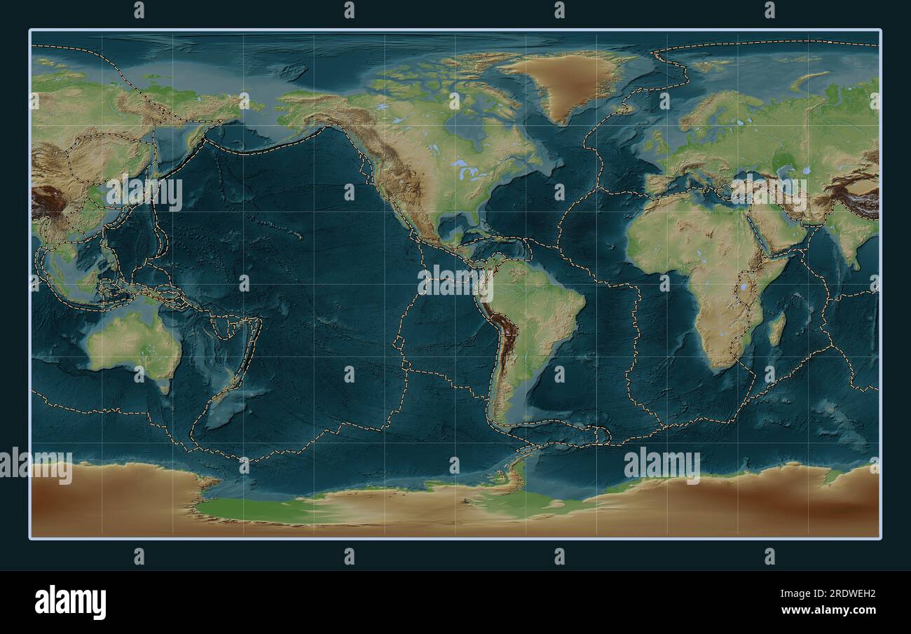 Tectonic plate boundaries on the world wikipedia style elevation map in ...