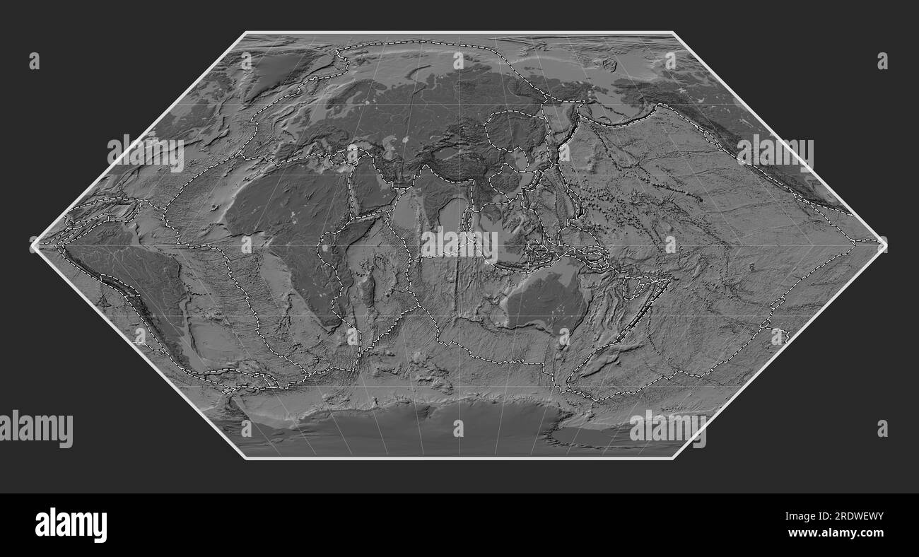 Tectonic plate boundaries on the world bilevel elevation map in the ...