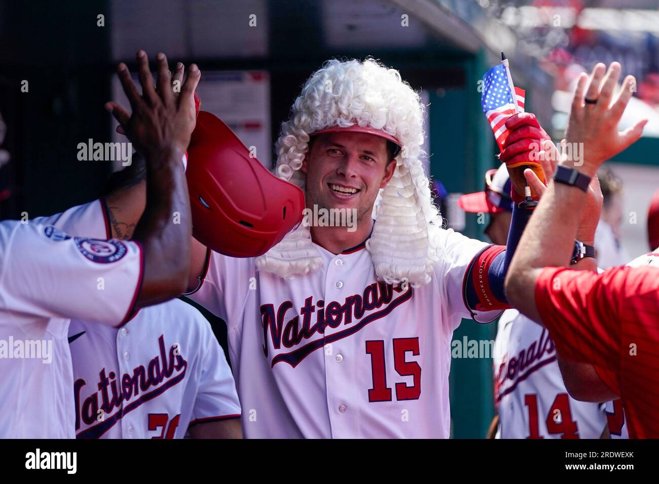 Washington Nationals' Riley Adams celebrates after his solo home run ...