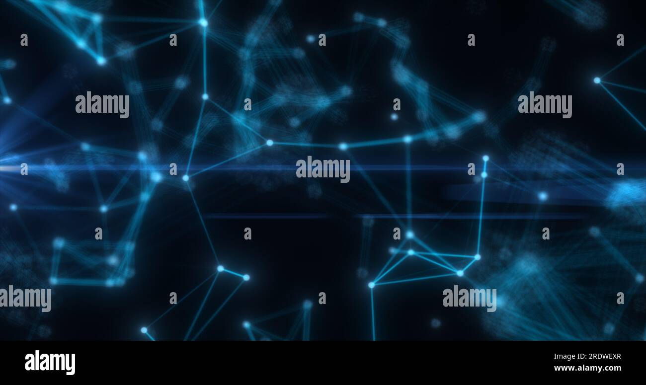 Abstract high tech blue glowing lines with dots and plexus triangles, abstract background Stock ...