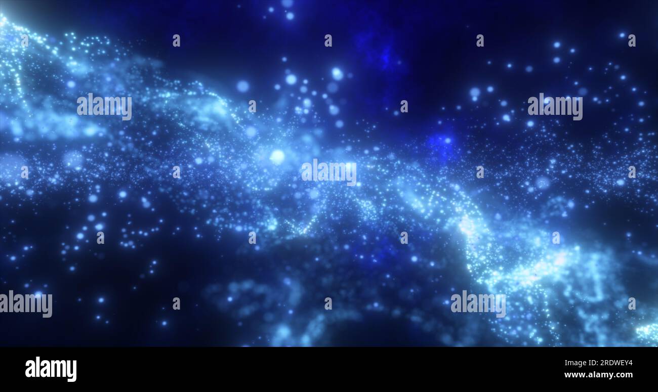 Abstract blue glowing flying waves of energy particles futuristic high ...