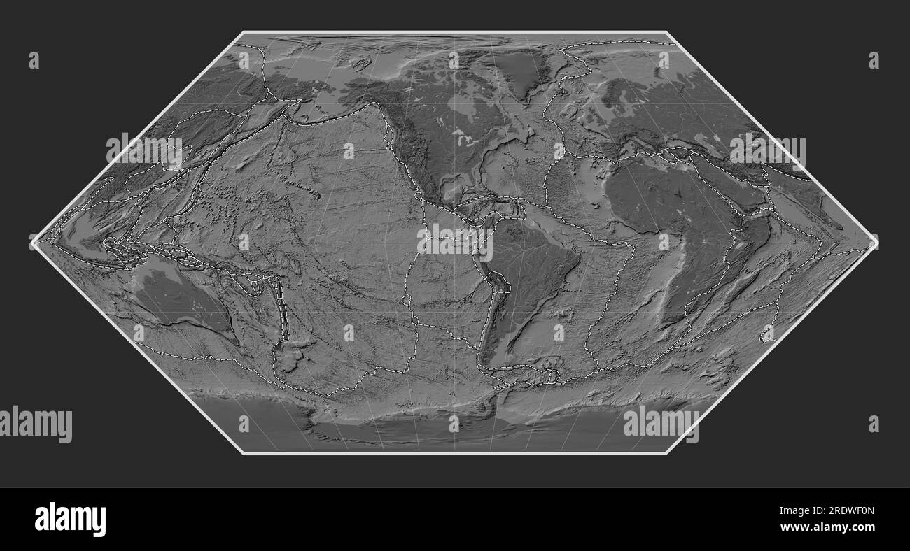Tectonic plate boundaries on the world bilevel elevation map in the ...