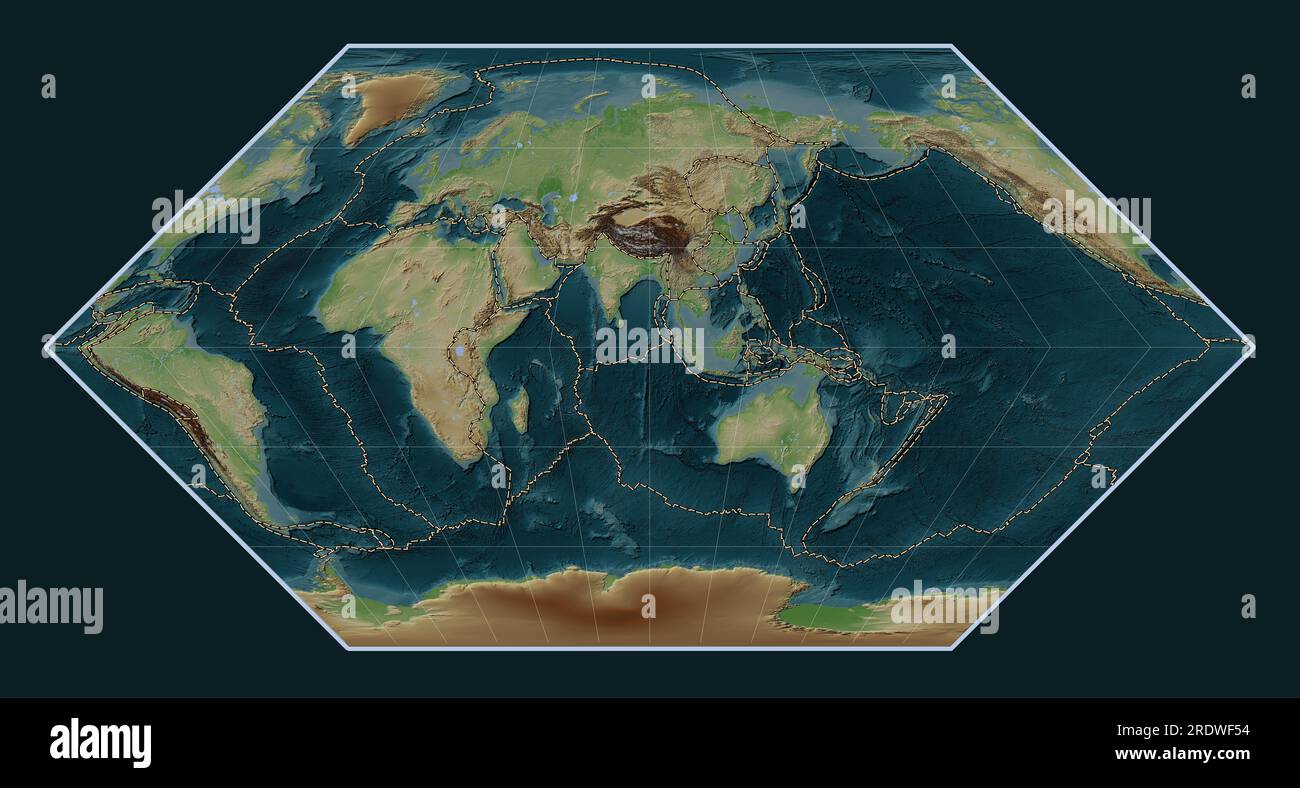 Tectonic plate boundaries on the world wikipedia style elevation map in ...