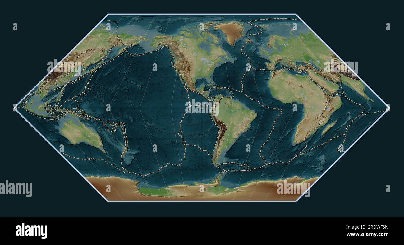 Tectonic plate boundaries on the world wikipedia style elevation map in ...